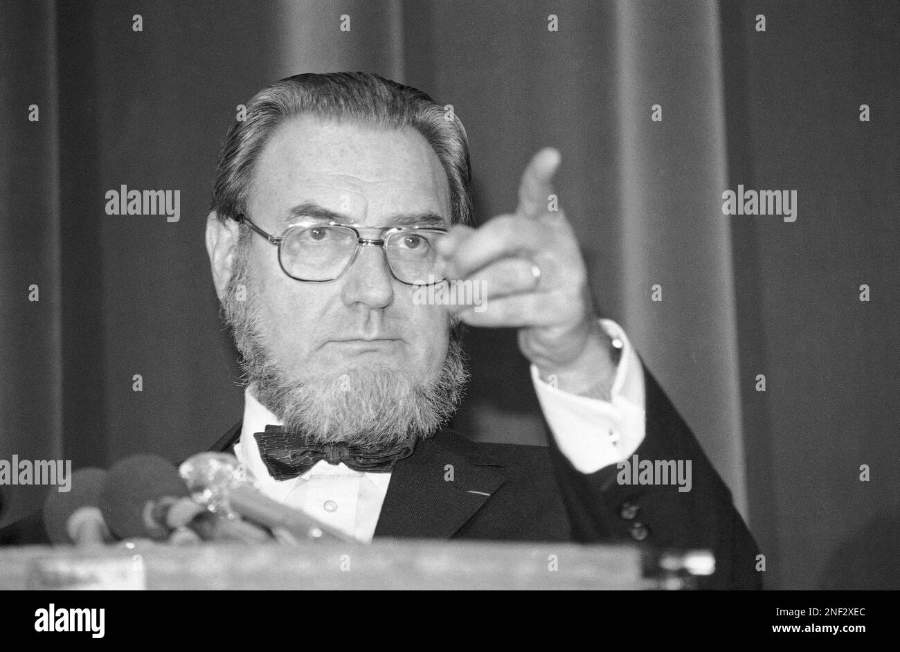 Surgeon General C. Everett Koop speaks to reporters at a news ...