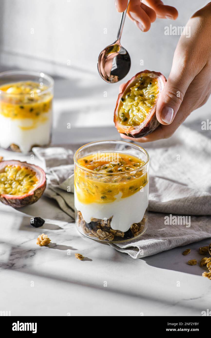 dessert with yogurt and passion fruit. dessert with yogurt and passion ...