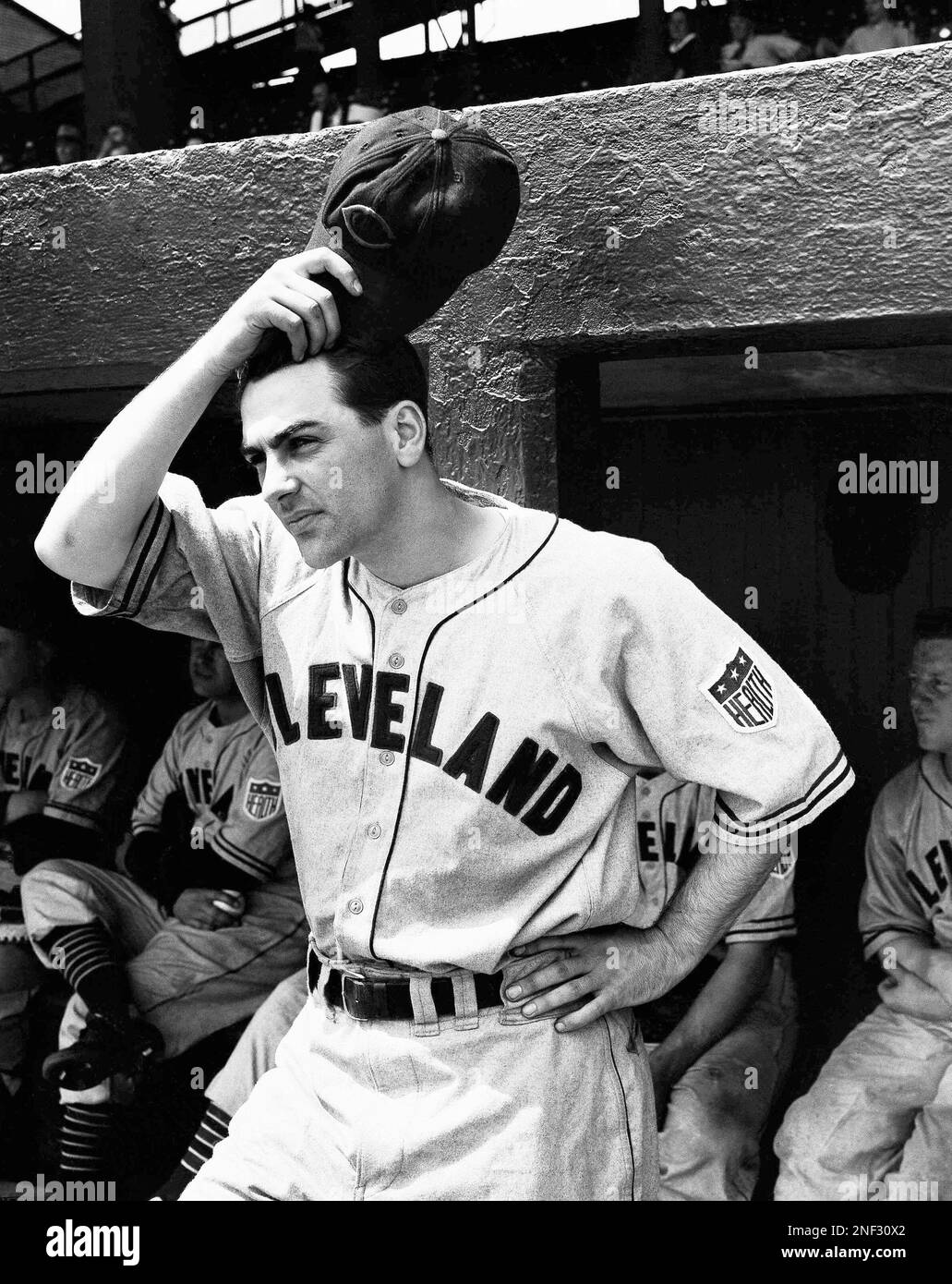 Lou Boudreau, 24-year-old manager of the Cleveland Indians, directs his ...