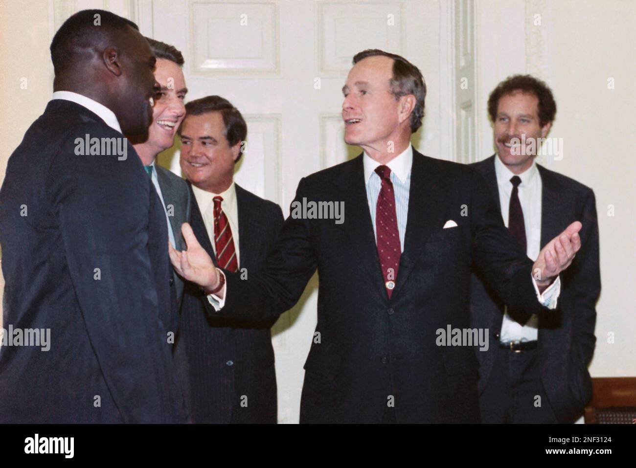 U.S. President George H. Bush greets outstanding learning disabled ...