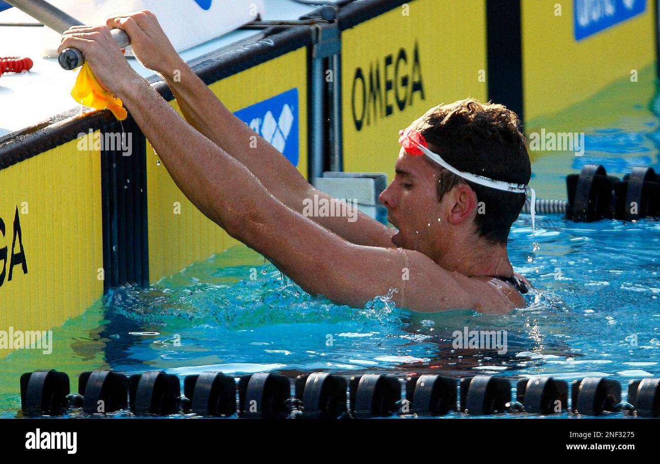 Australia's Eamon Sullivan reacts after swimming in the Men's 100m ...