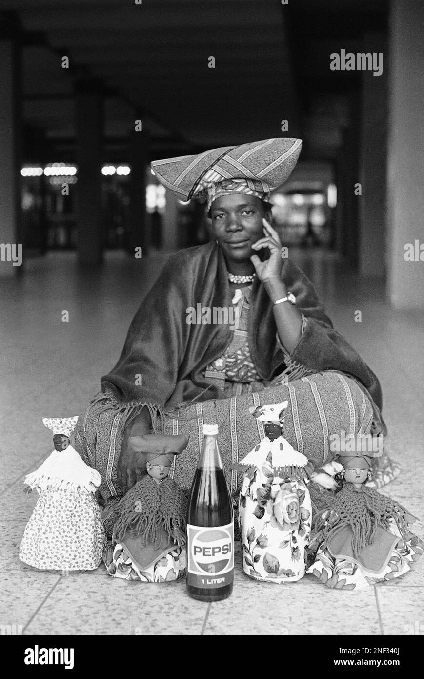 A Herero woman selling hand made miniature dolls, February 1979 in ...