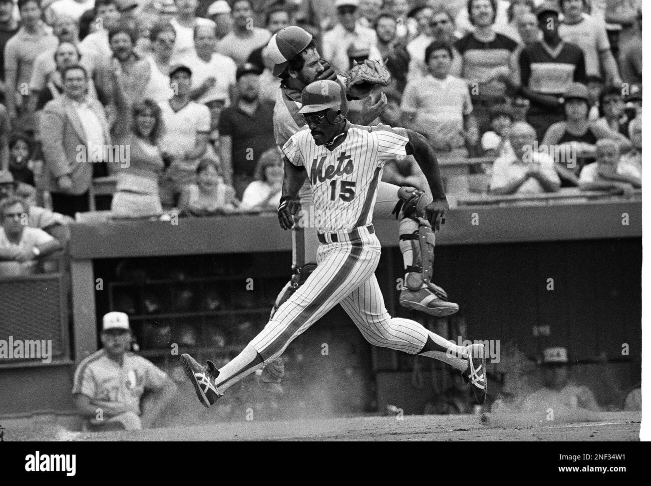 New York Mets George Foster crosses the plate at a second-inning double ...