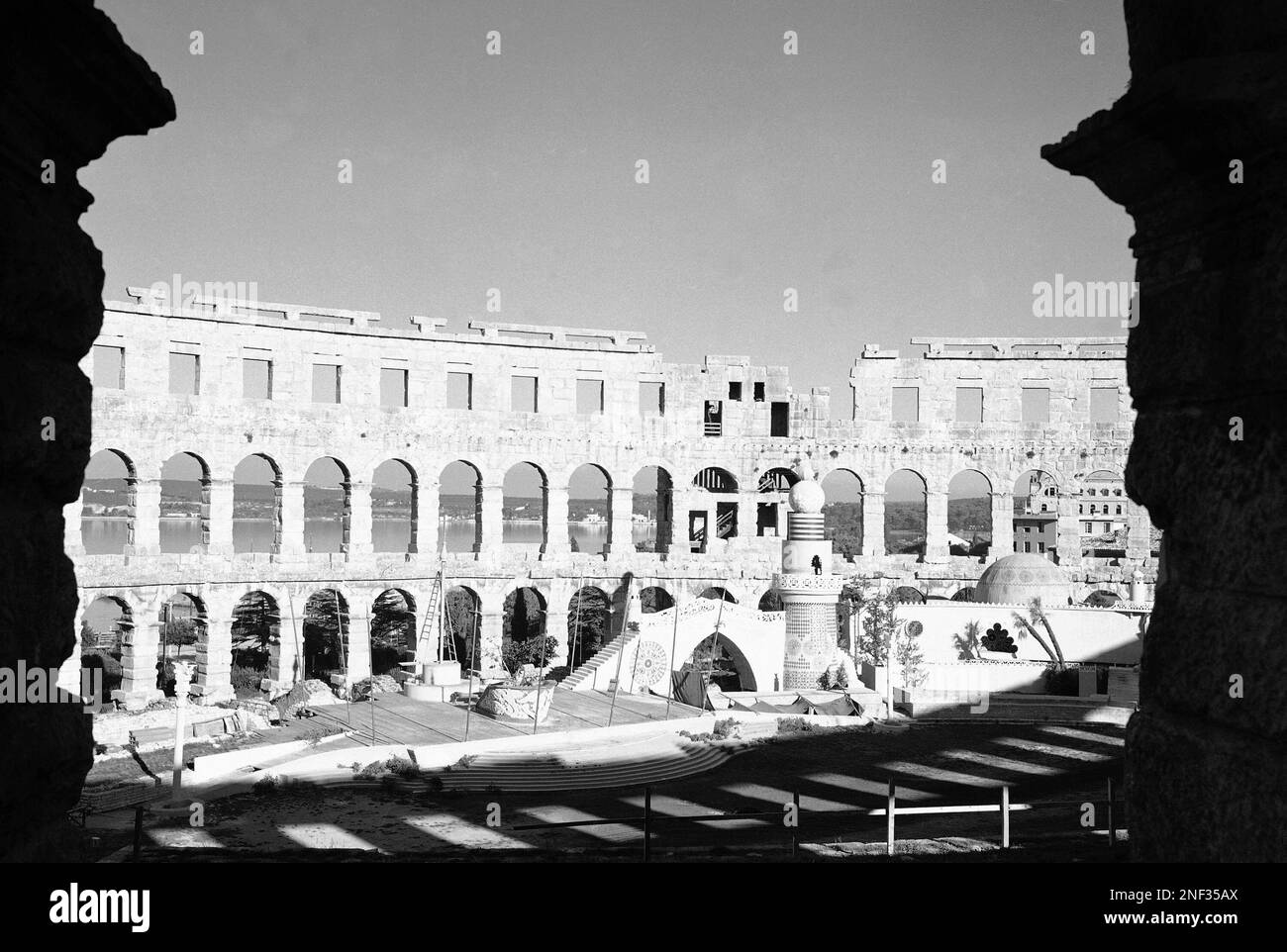 This is a view of the Coliseum in Puli, built by the Romans in the days ...