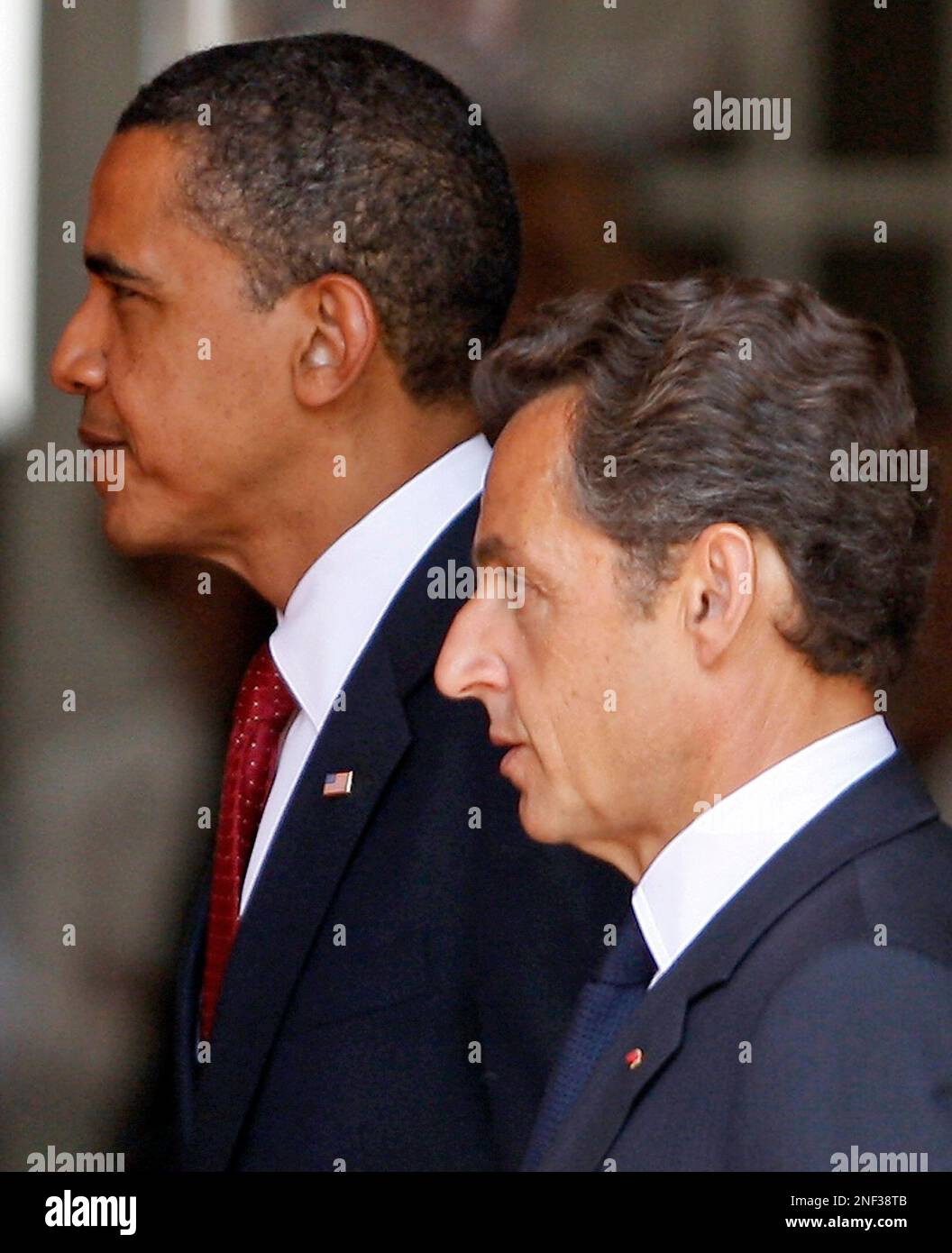 French President Nicolas Sarkozy, foreground, and U.S. President Barack ...