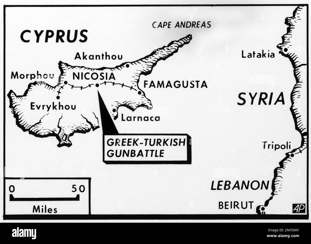 Map locates in Nicosia, Cyprus, shown on Dec. 23, 1963, where fierce ...