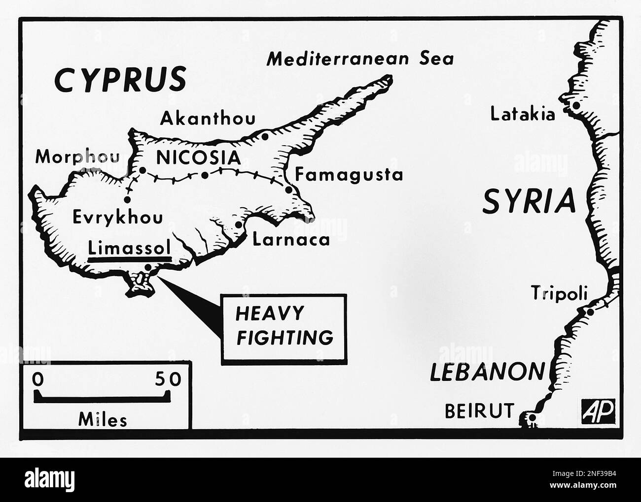 Map locates Limassol (underlined), Southern Port City in Cyprus, shown ...