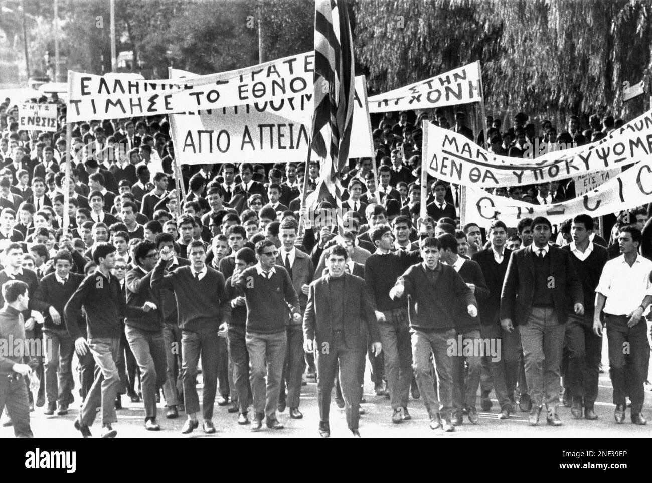 Greek Cypriot students march through the streets in Nicosia, Cyprus on ...