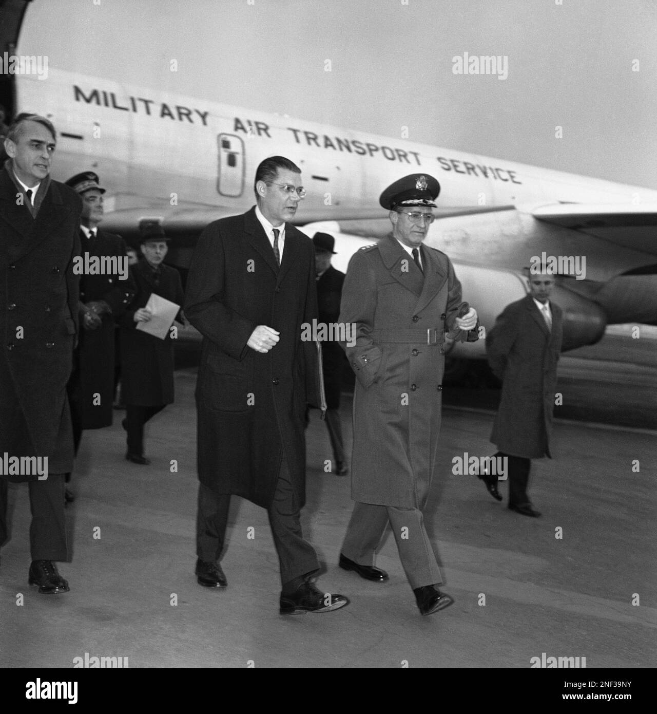 U.S. Defense Minister Robert McNamara, center, arrived at Orly Airfield ...