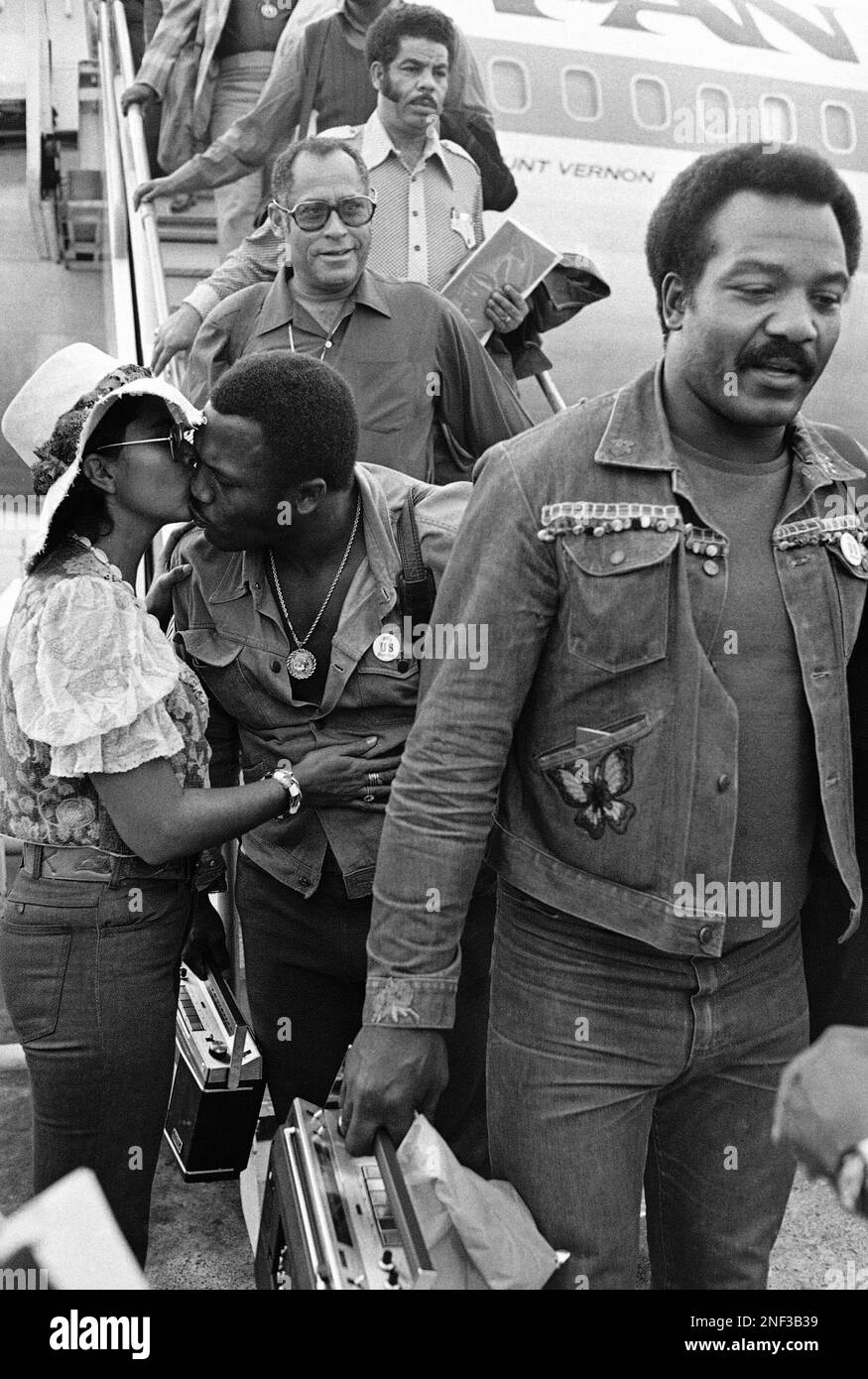 U.S. former football star and movie actor James Brown, right, and ...