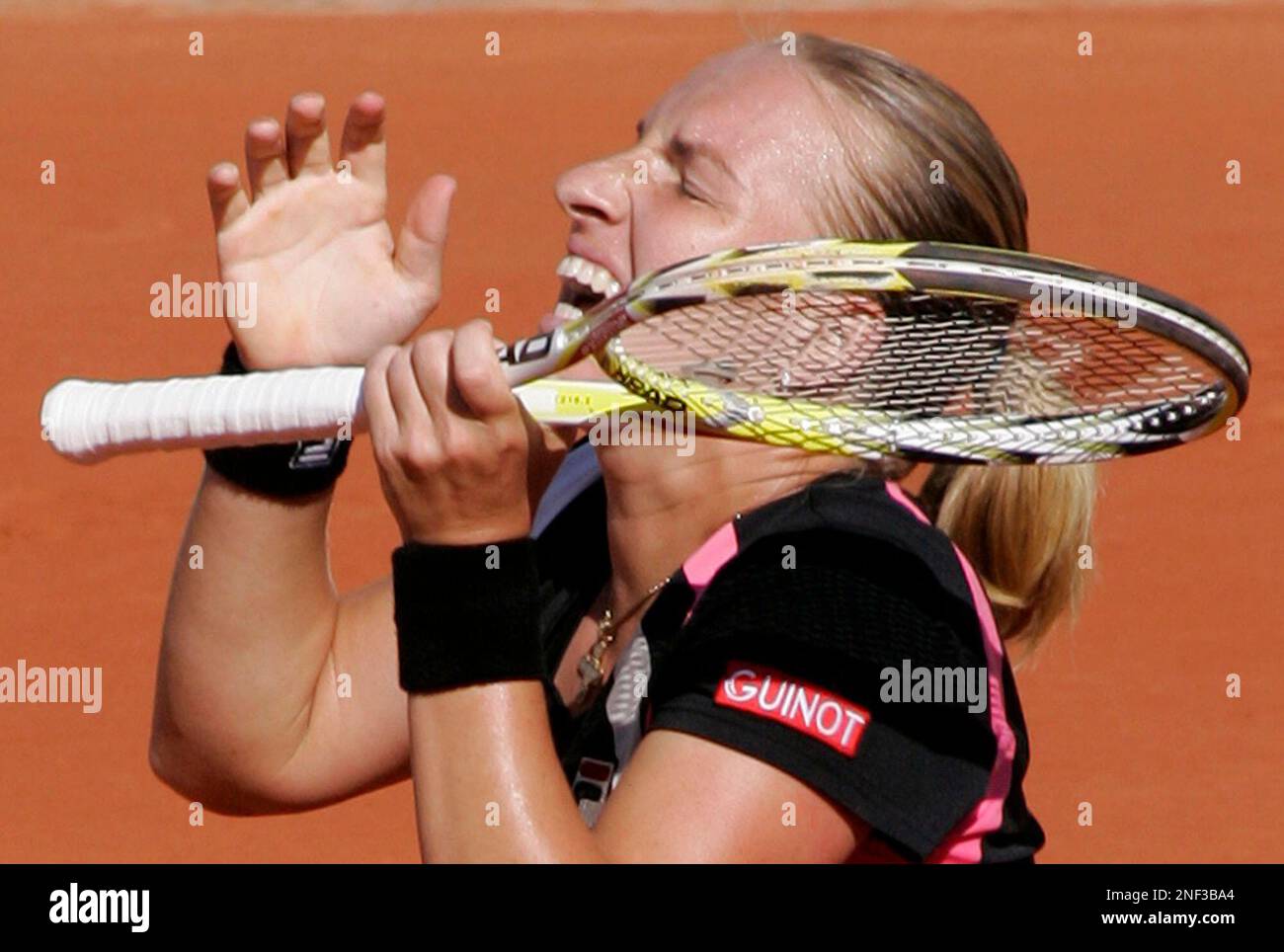 Russia's Svetlana Kuznetsova reacts after a missing point as she plays ...