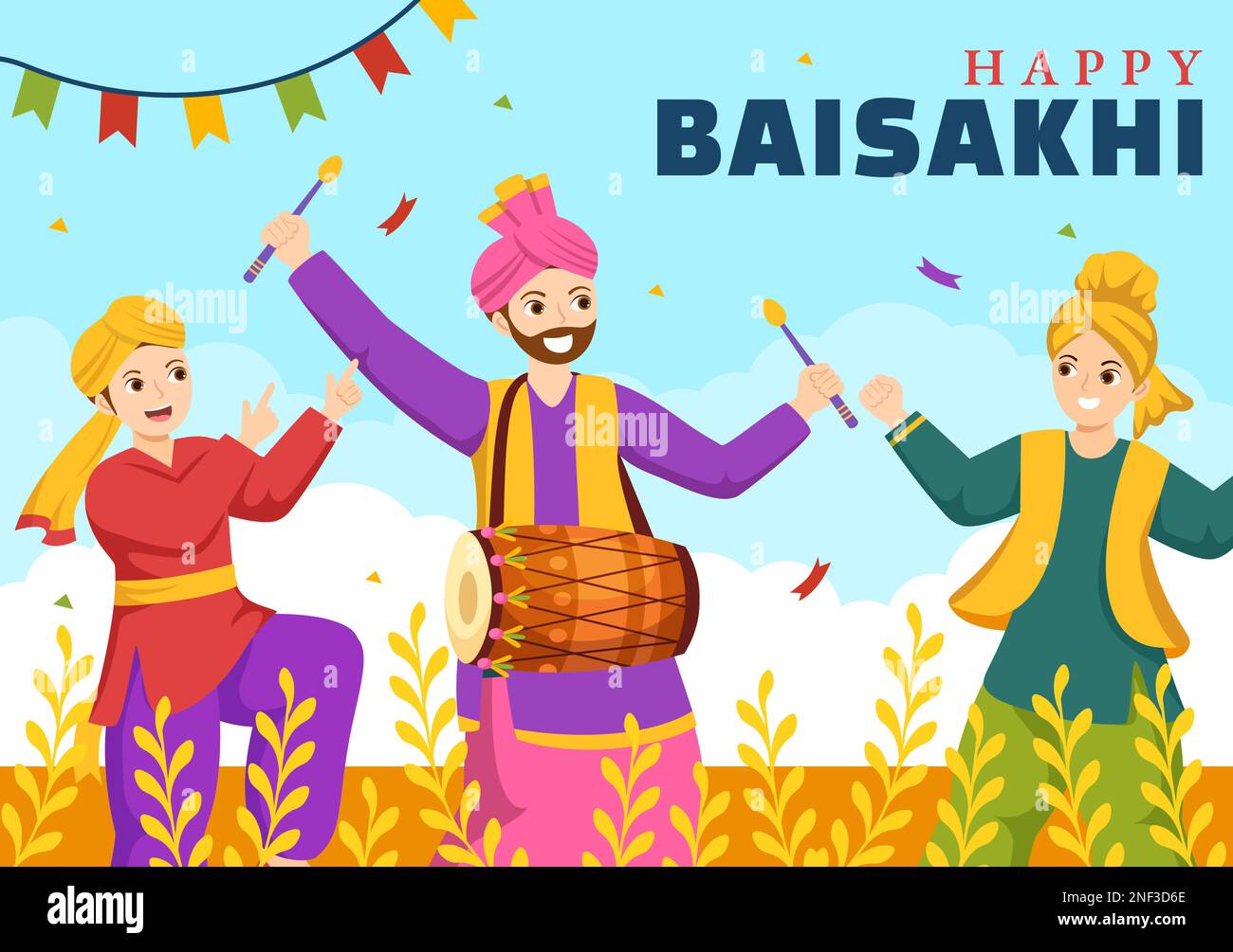 Happy Baisakhi Illustration with Vaisakhi Punjabi Spring Harvest ...