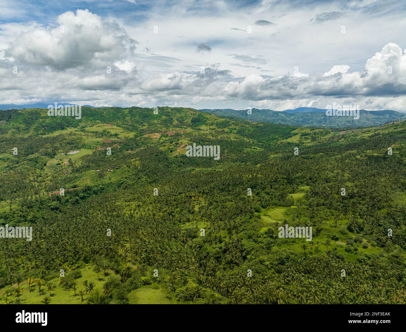 Slopes of mountains and hills with forest and farmland. Negros ...
