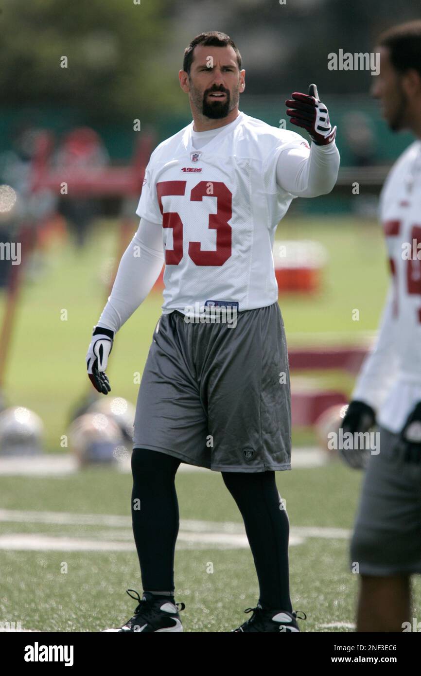 San Francisco 49ers lineback Jeff Ulbrich signals during NFL football ...