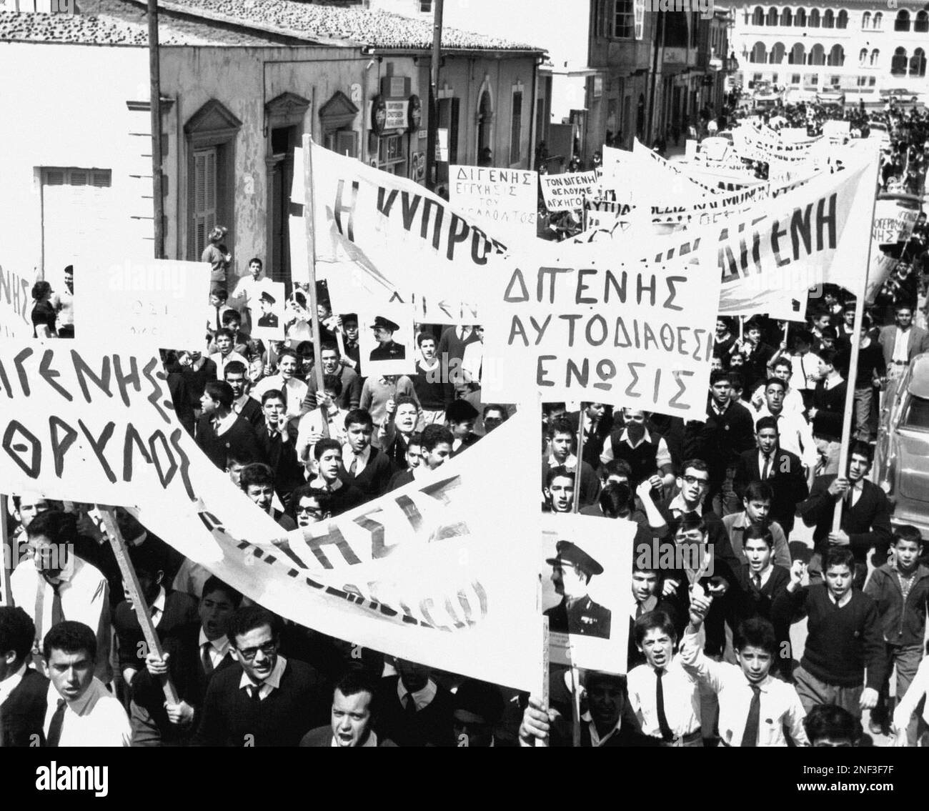 Thousands of chanting Greek Cypriot students are shown as they March ...