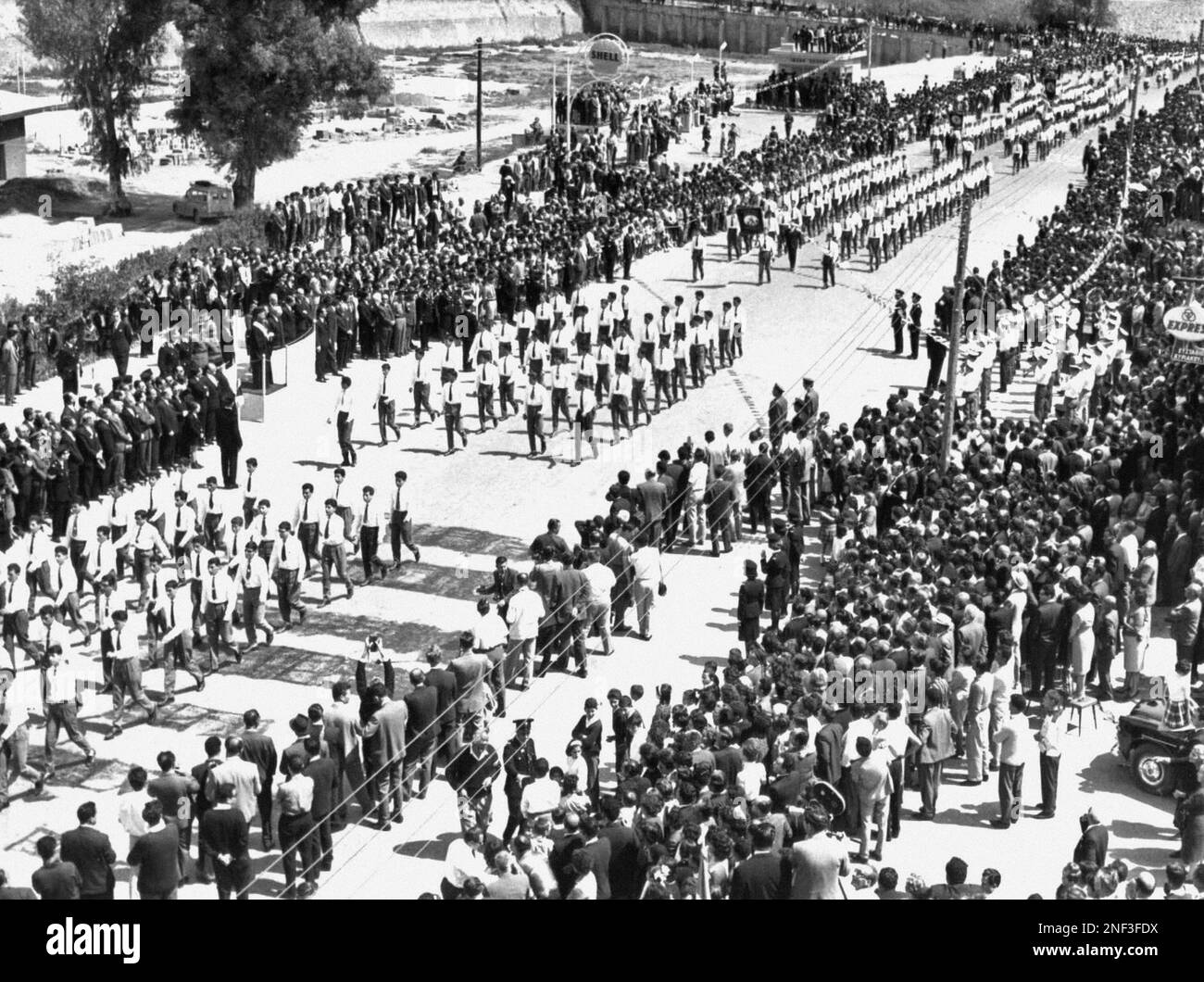 The EOKA day parade passes before Cyprus President Archbishop Makarios ...