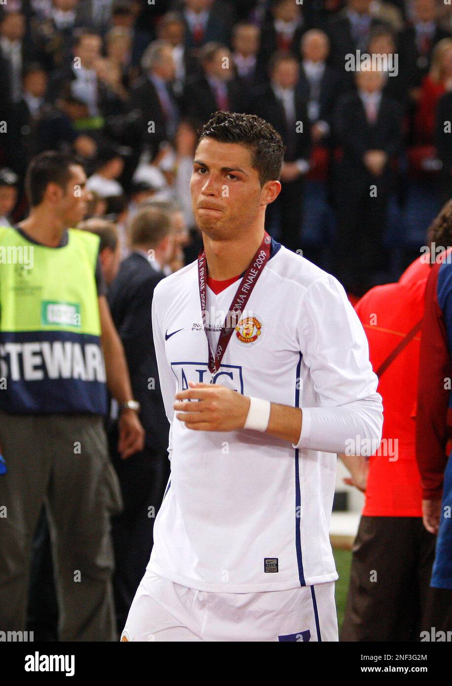 Manchester United's Cristiano Ronaldo reacts after receiving his losers ...