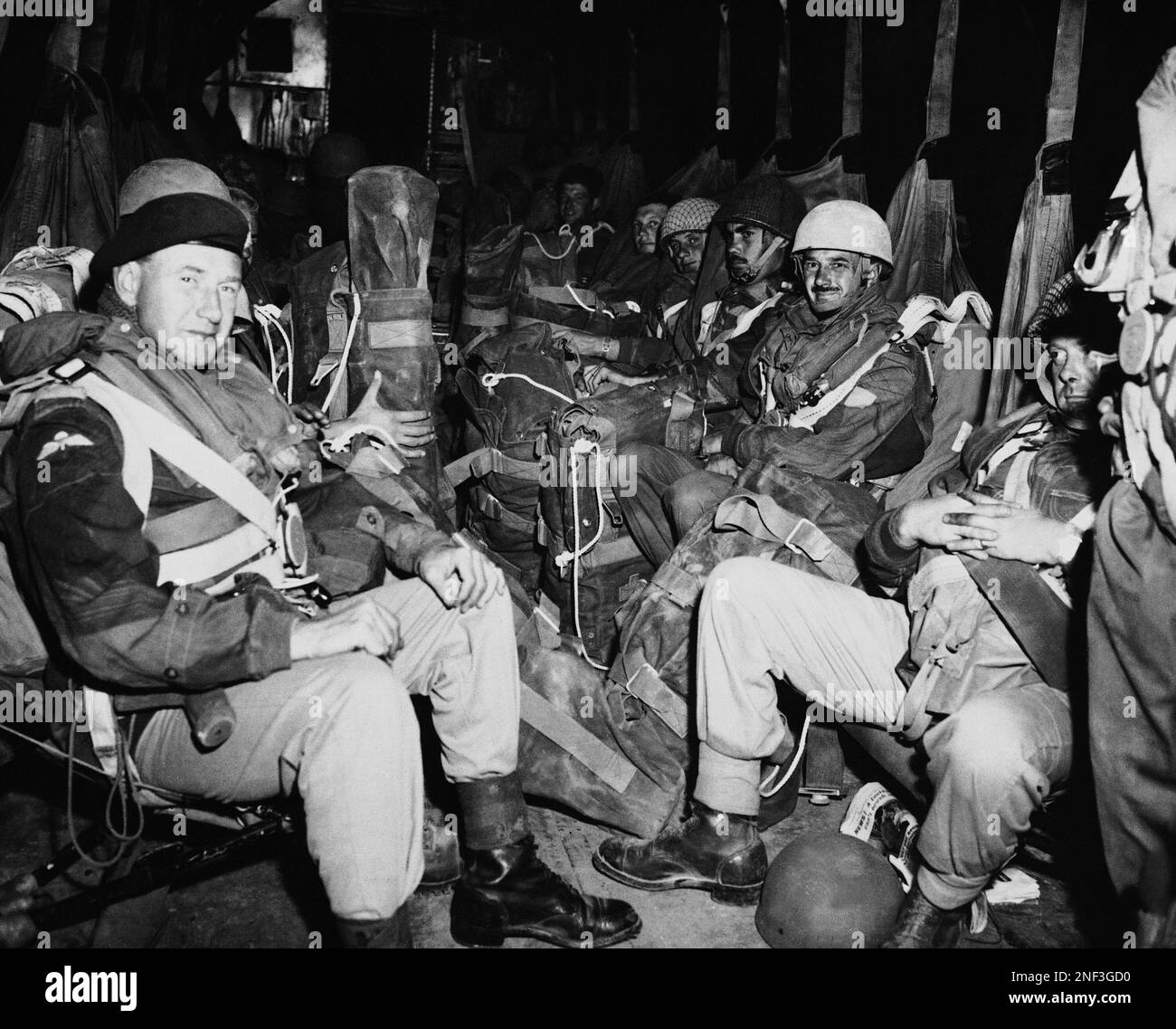 British-French parachutists sit in plane ready for raid on Port Said ...