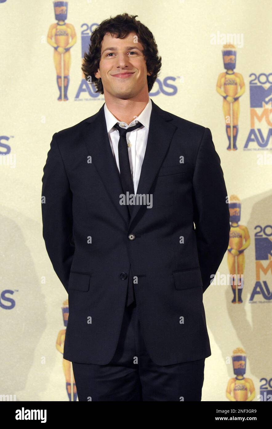 Show host Andy Samberg poses backstage at the MTV Movie Awards on ...