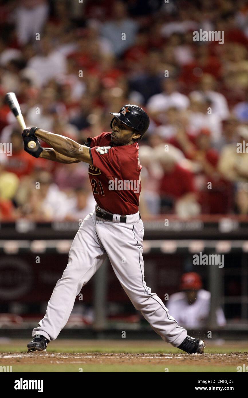 Houston Astros' Michael Bourn bats in a baseball game, Tuesday, May 26 ...