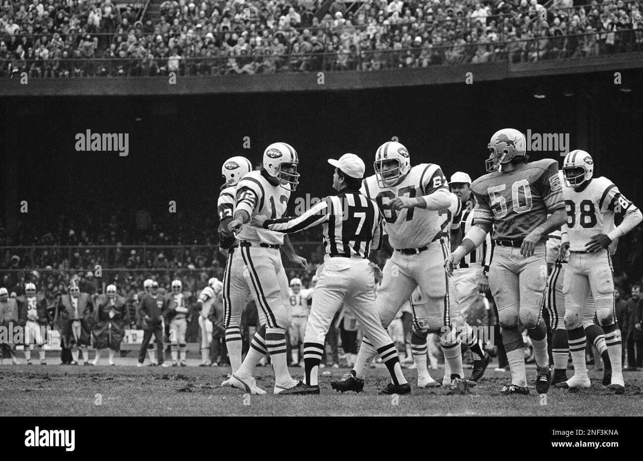 New York Jets quarterback Joe Namath (12) and teammate Dave Herman (67 ...