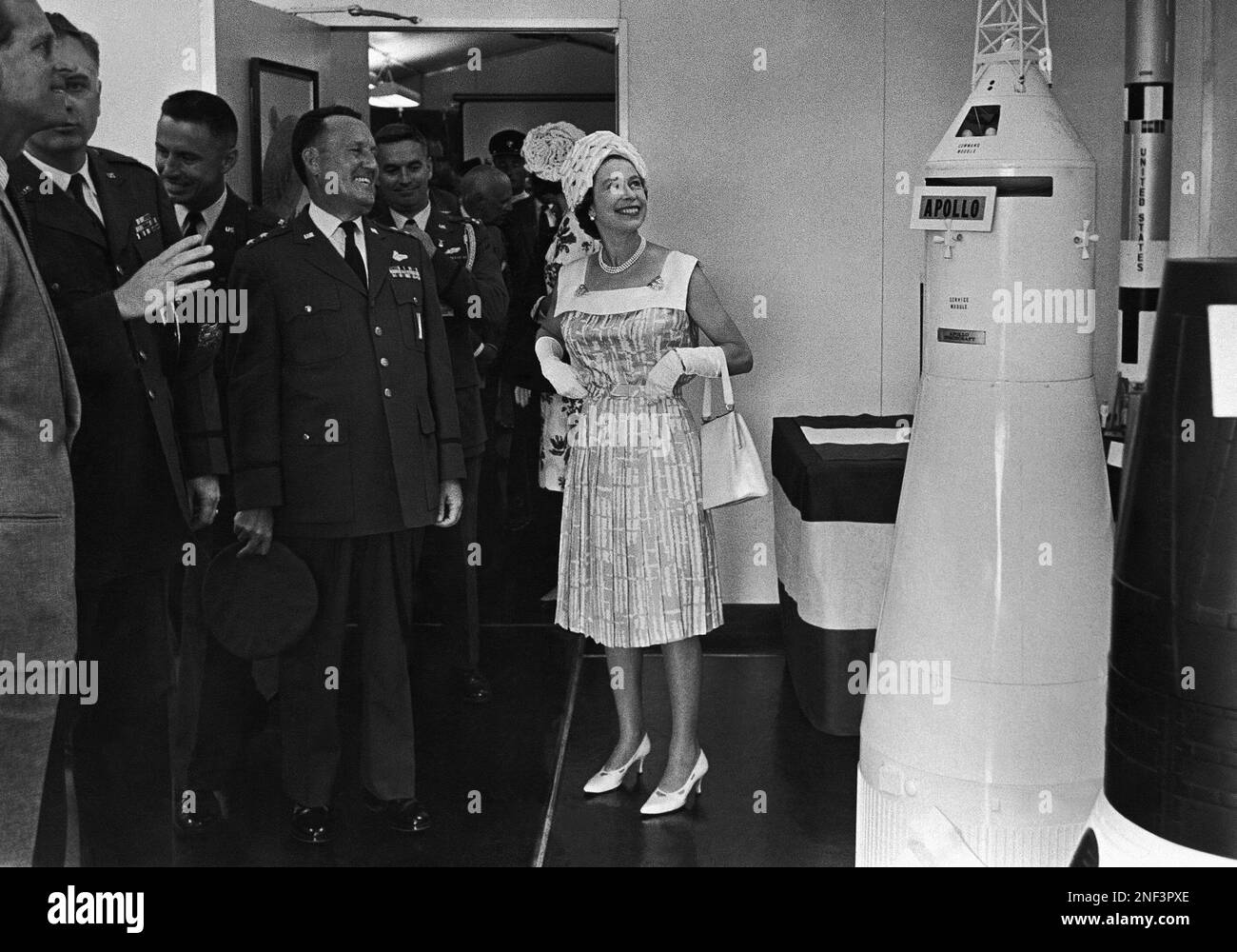 Queen Elizabeth II, talks with Major General Vincent B. Huston, USAF ...