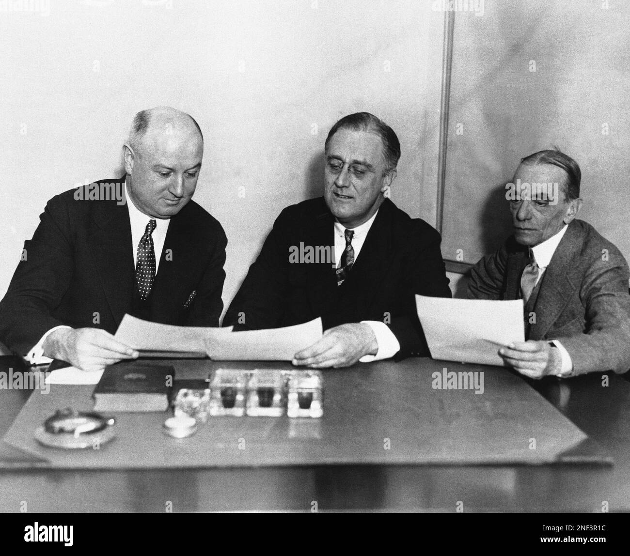 James A. Farley, left, joins New York Gov. Franklin D. Roosevelt and ...