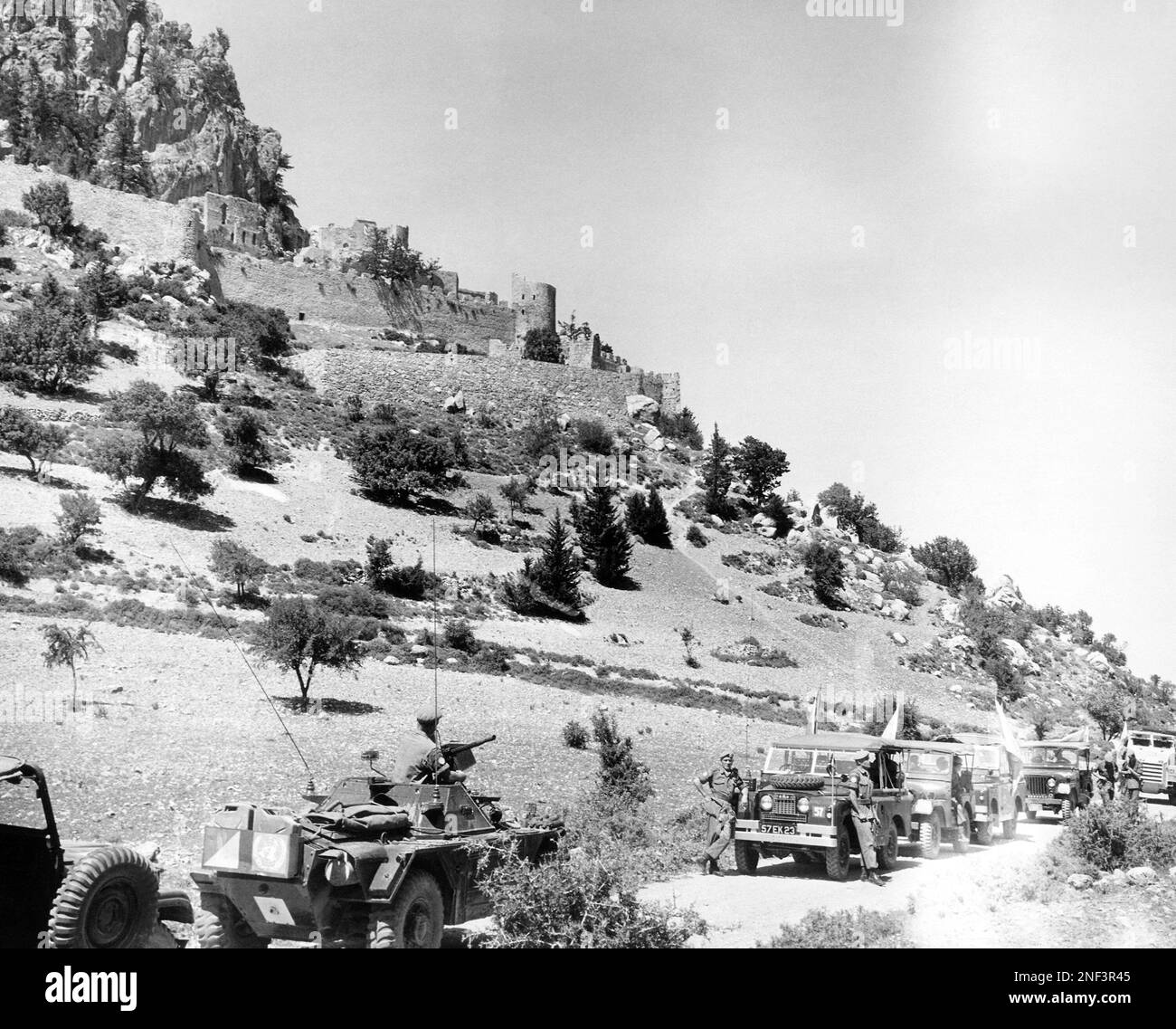 Canadian troops of the U.N. peace force patrol near St. Hilarion Castle ...