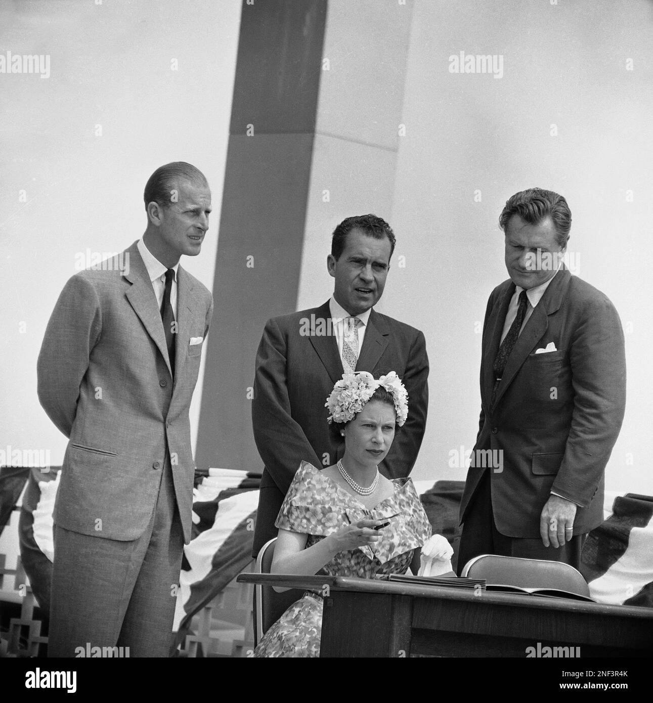 Queen Elizabeth II takes part in ceremonies at the New York side of the ...