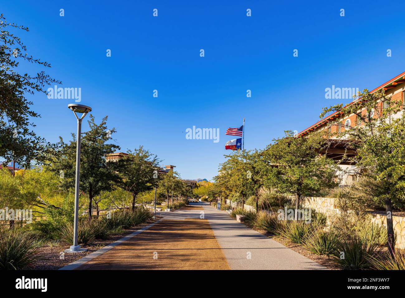 Sunny exterior view of the campus of The University of Texas at El Paso ...