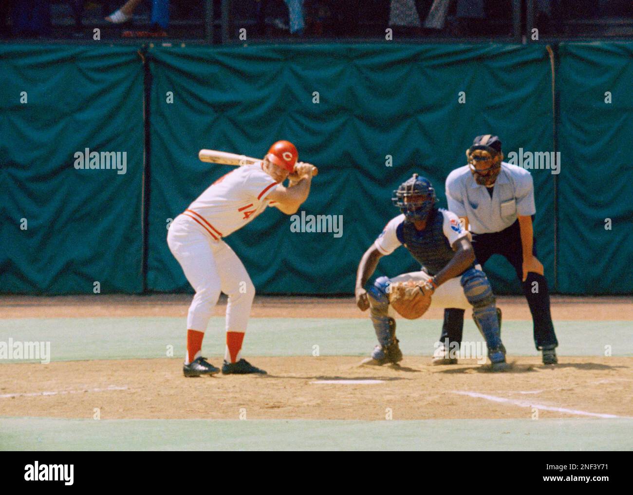 Pete Rose of the Cincinnati Reds is shown at bat, Sept. 1973. (AP Photo ...