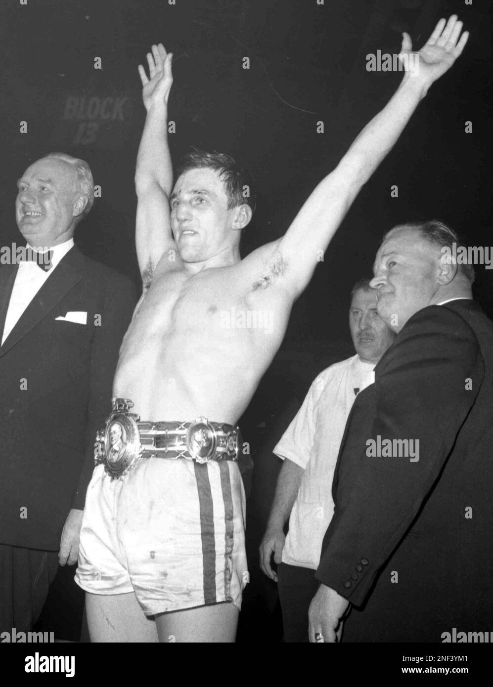 Jubilant Johnny Pritchett wears the Lonsdale Belt after winning the ...