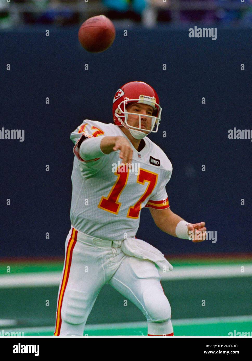 Kansas City Chiefs quarterback Dave Krieg lets go of a pass in the ...