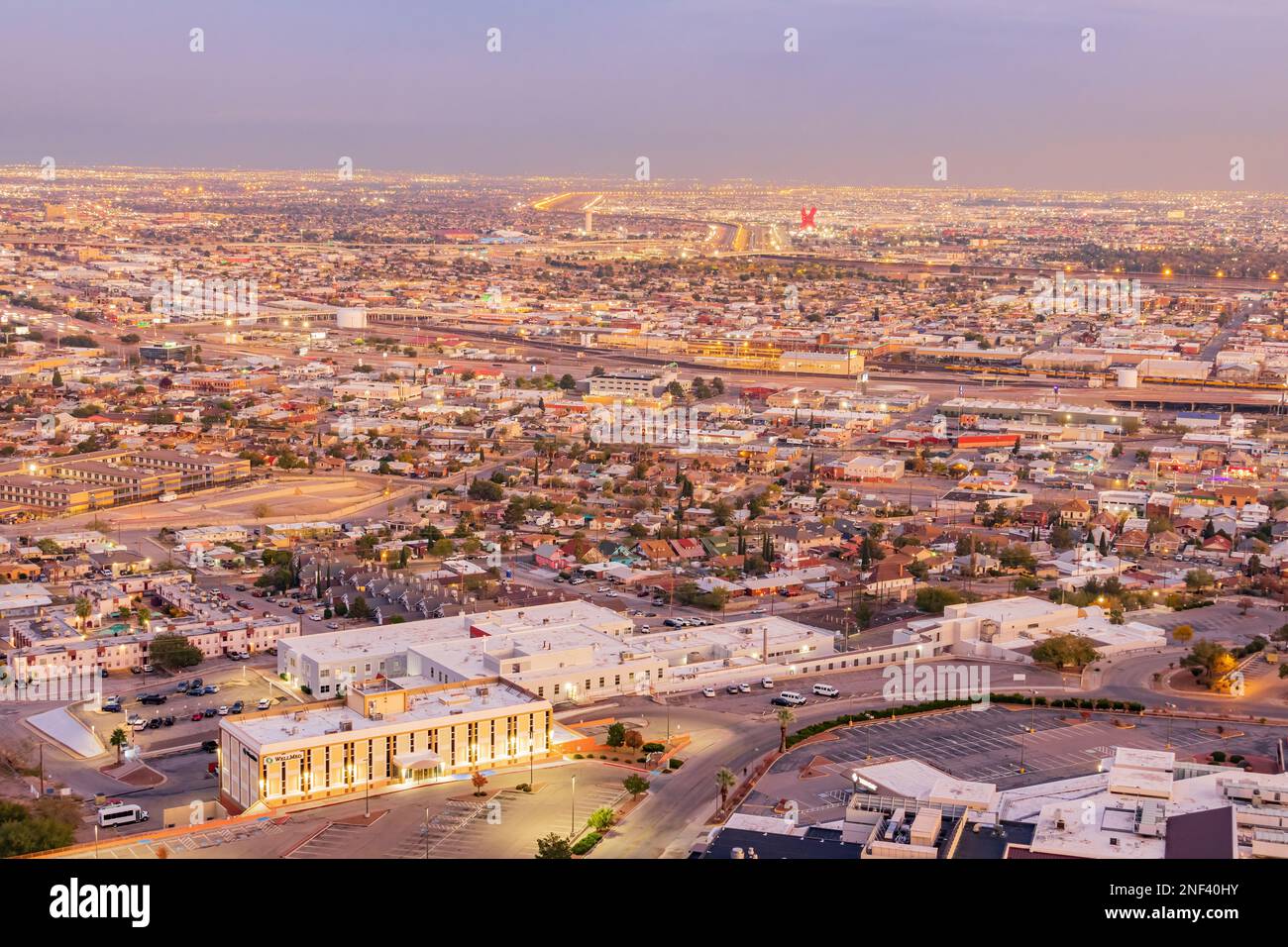 High angle view of the beautiful El Paso city and Ciudad Juarez of ...