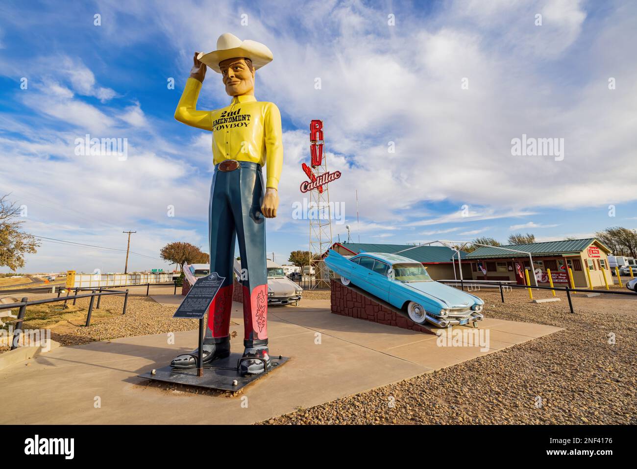 Texas, NOV 23 2022 - 2nd Amendment Cowboy statue near Cadillac Ranch ...