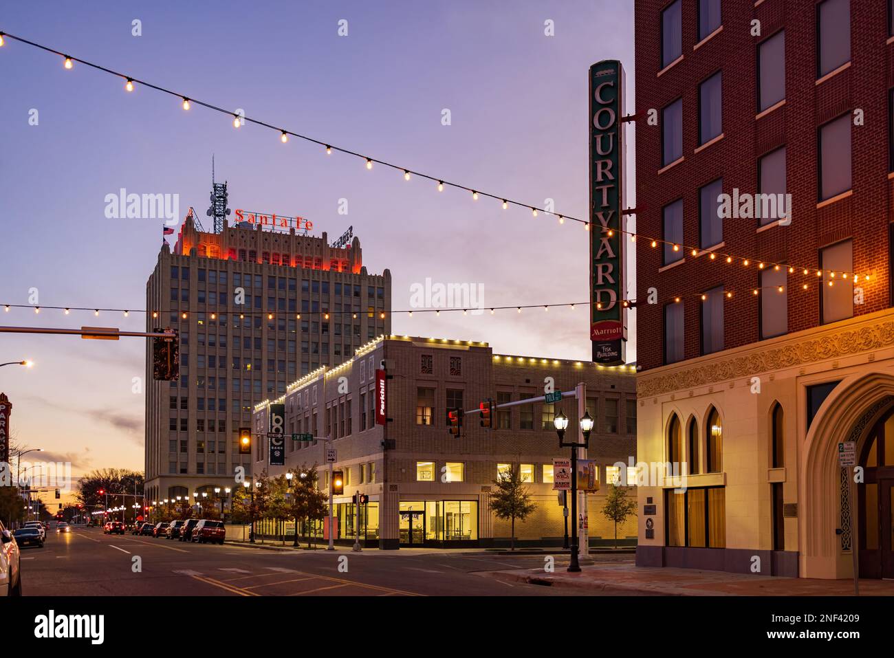 Texas, NOV 23 2022 - Evening view of the old downtown of Amarillo Stock ...