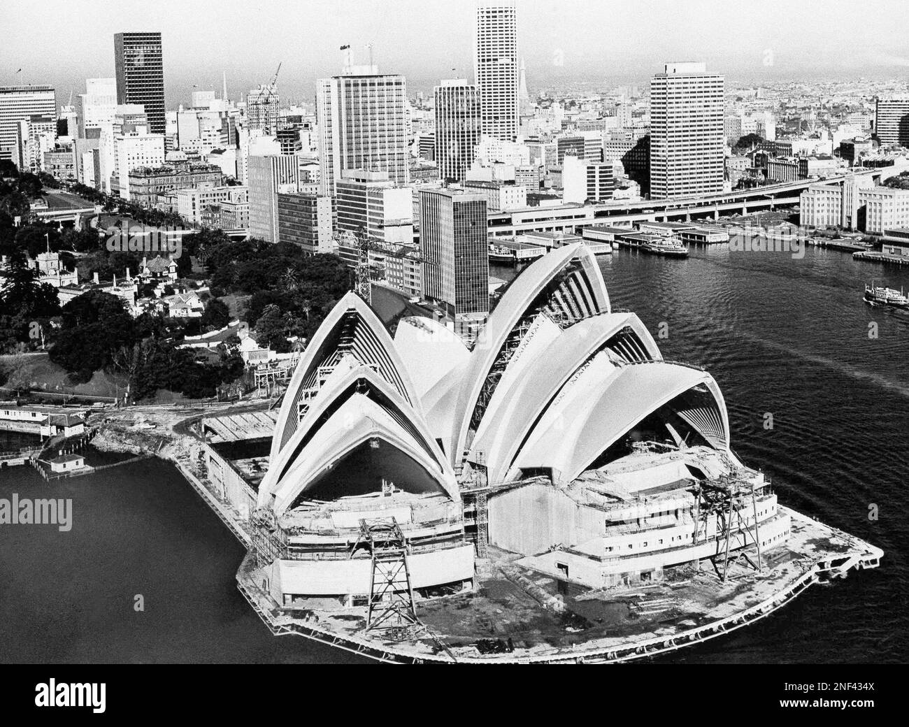 The huge shell-shaped roof of the newly constructed Sydney Opera House ...