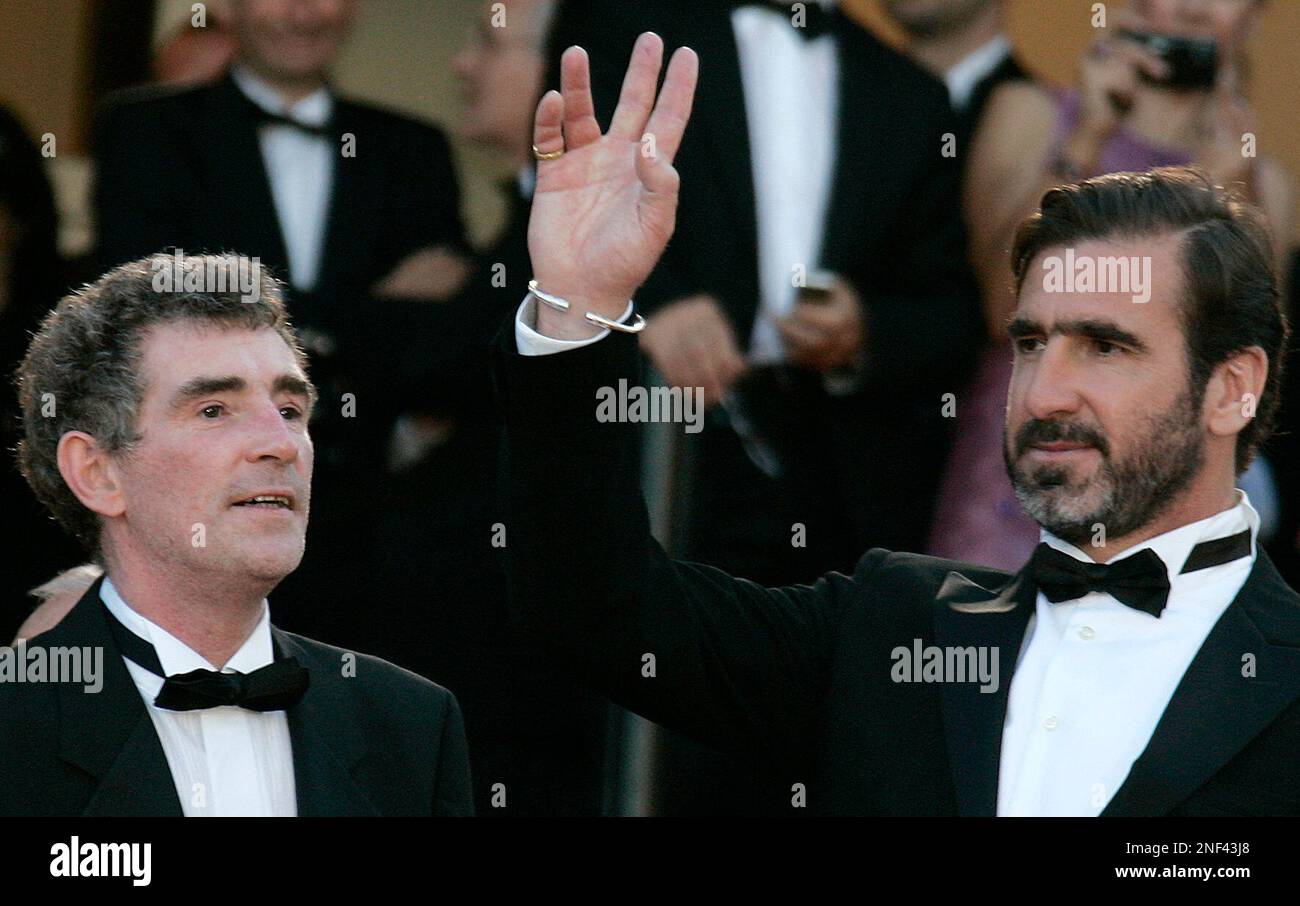 French actor Eric Cantona, right, and British actor Steve Evets during ...