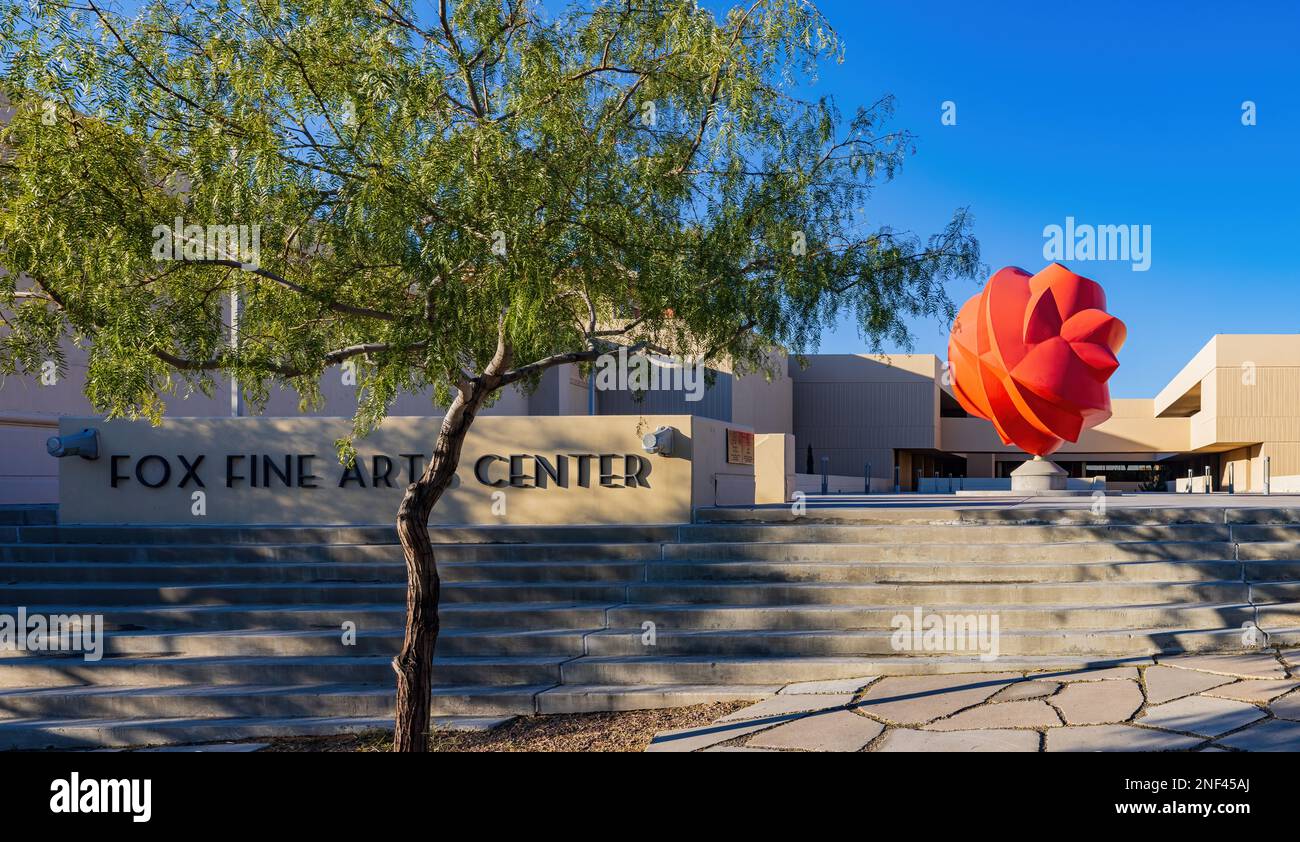 Texas, NOV 26 2022 - Sunny exterior view of the Fox Fine Art Center of ...