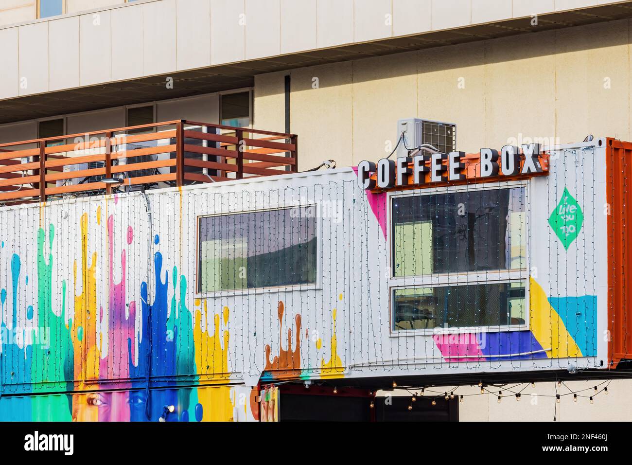 Texas, NOV 25 2022 - Sunny view of the Coffee Box in El Paso downtown ...