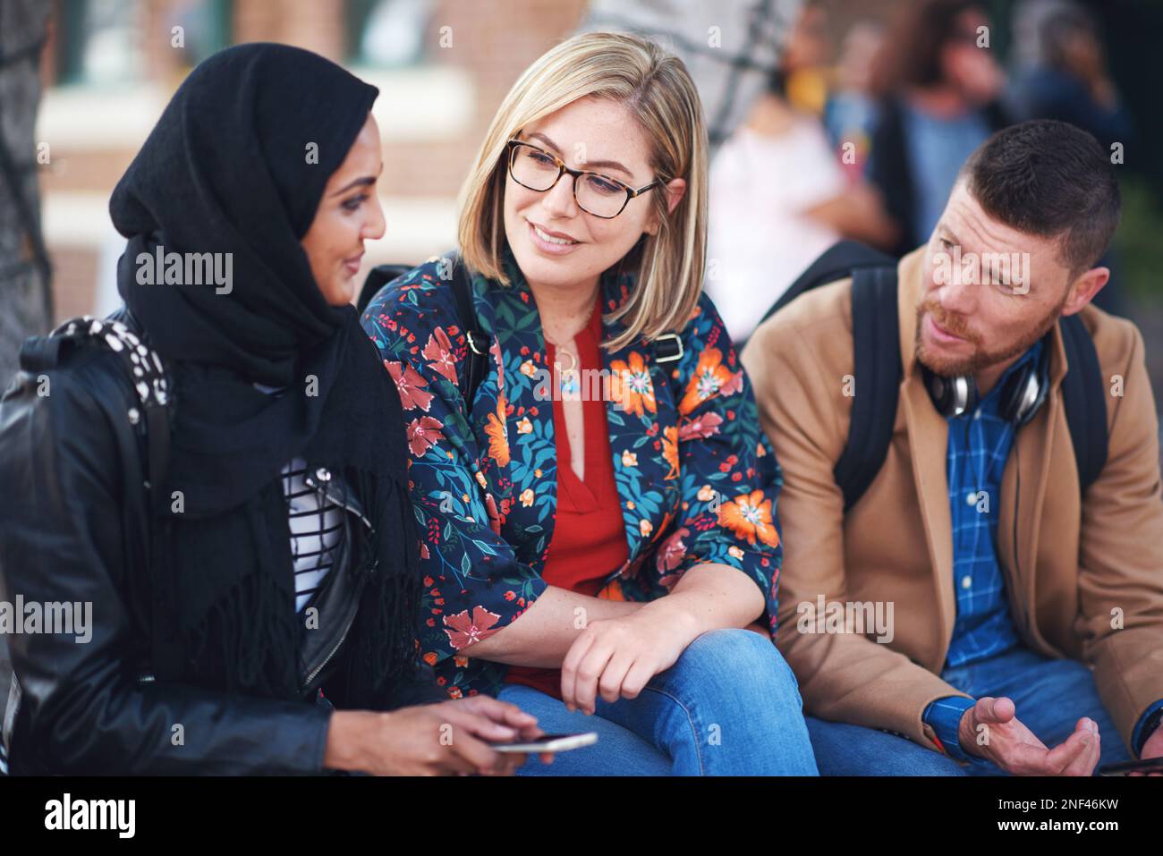 Friends, diversity and happy people with communication and connection ...