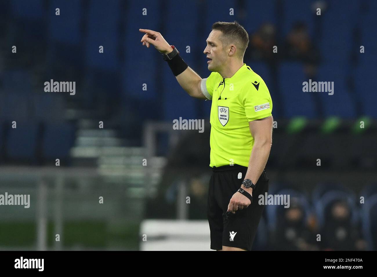 Referee Craig Pawson during the UEFA Europa Conference League play-off ...