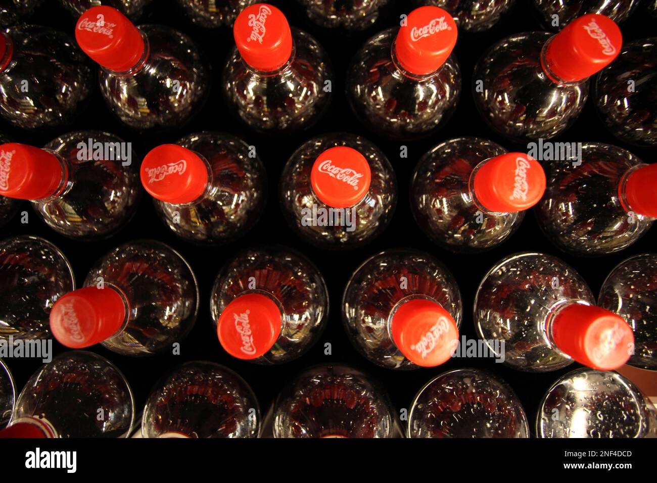 Coca Cola bottles at a French retailer Carrefour supermarket in Paris ...