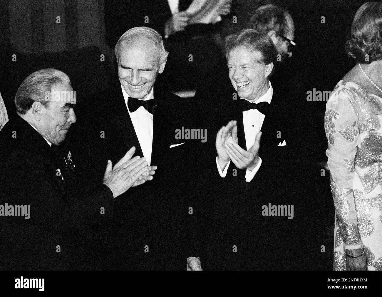 Austrian President Rudolf Kirchschlaeger, center, smiles as Soviet ...
