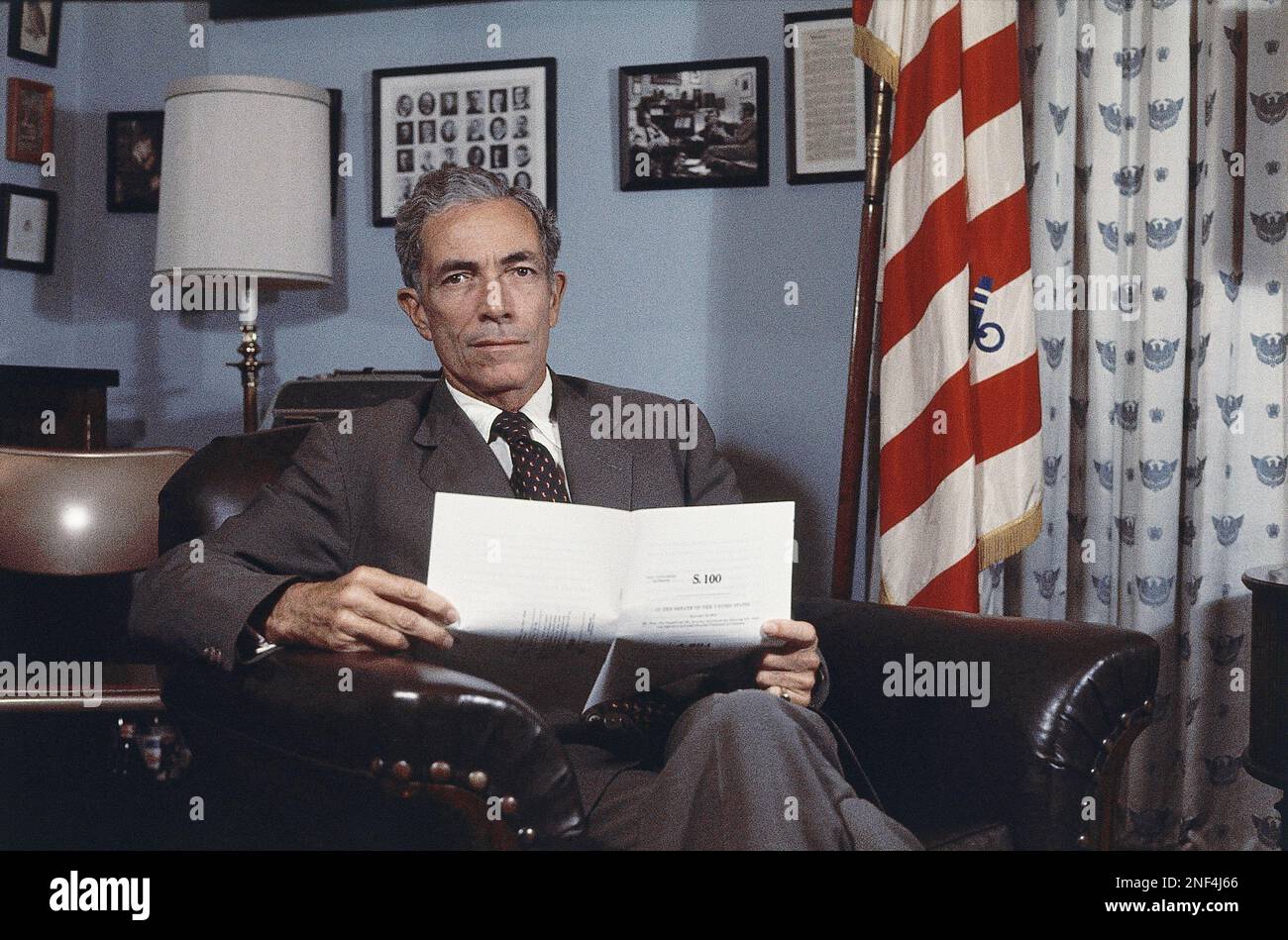 Sen. Claiborne Pell, (D-R.I.) shown in 1976 at his Washington office ...