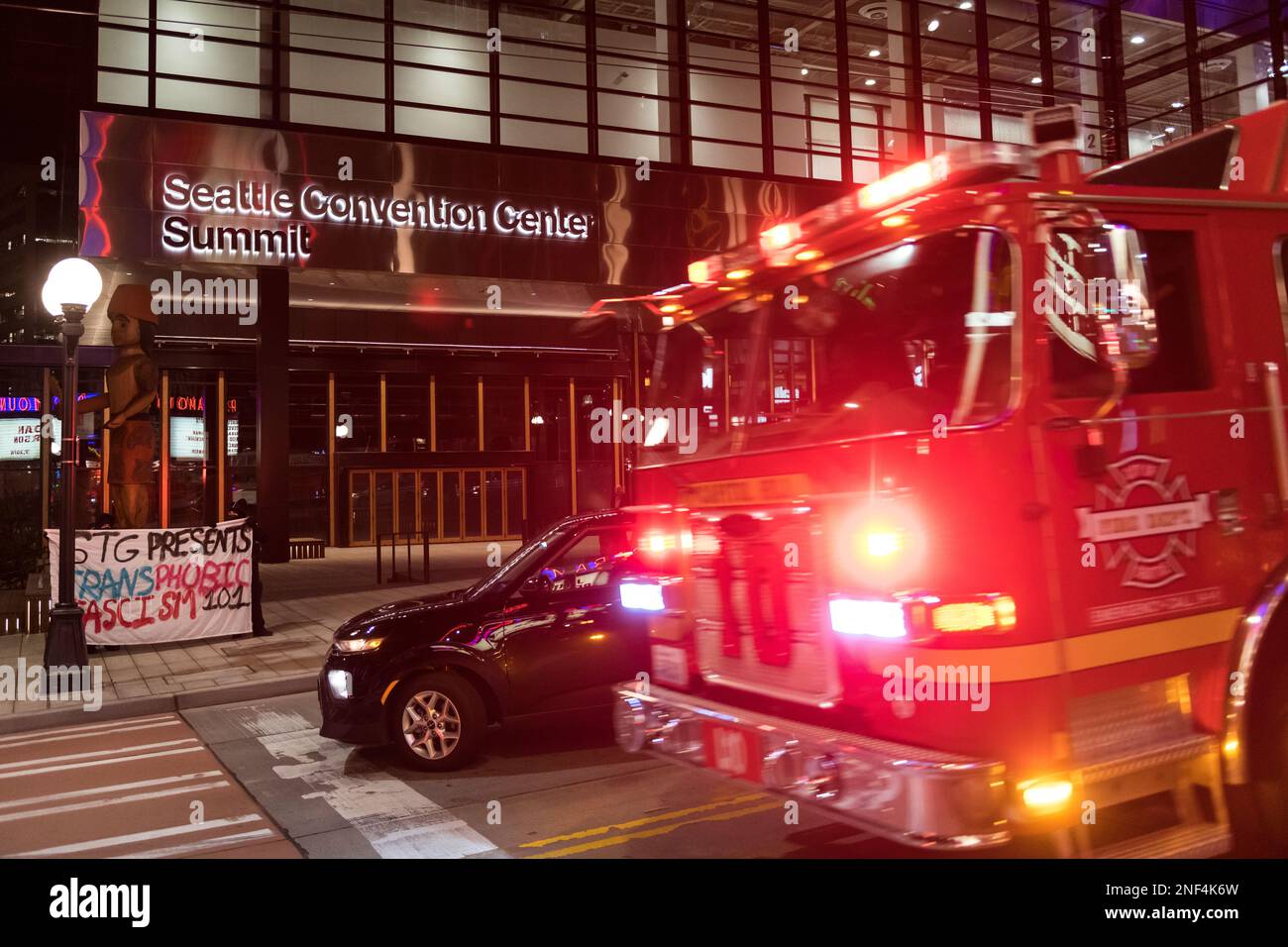 Seattle, USA. 16th Feb, 2023. Protect trans kids protestors outside the ...