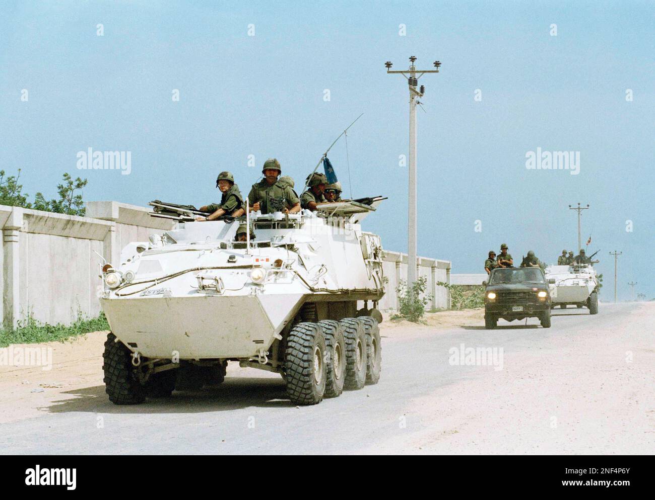 Canadian United Nations troops patrol the streets of Mogadishu in ...