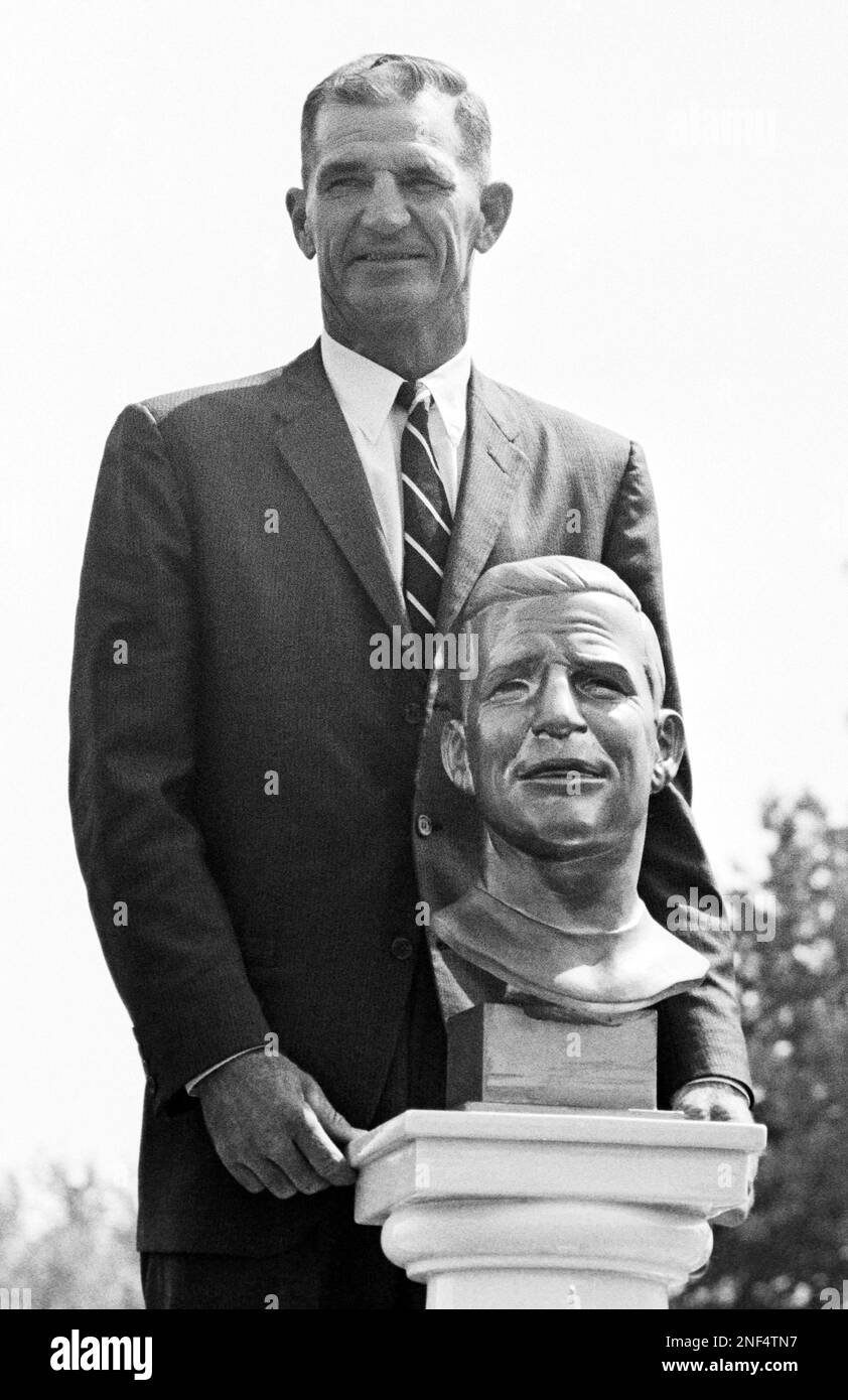 Sammy Baugh poses with bust after he was enshrined in the National Pro ...