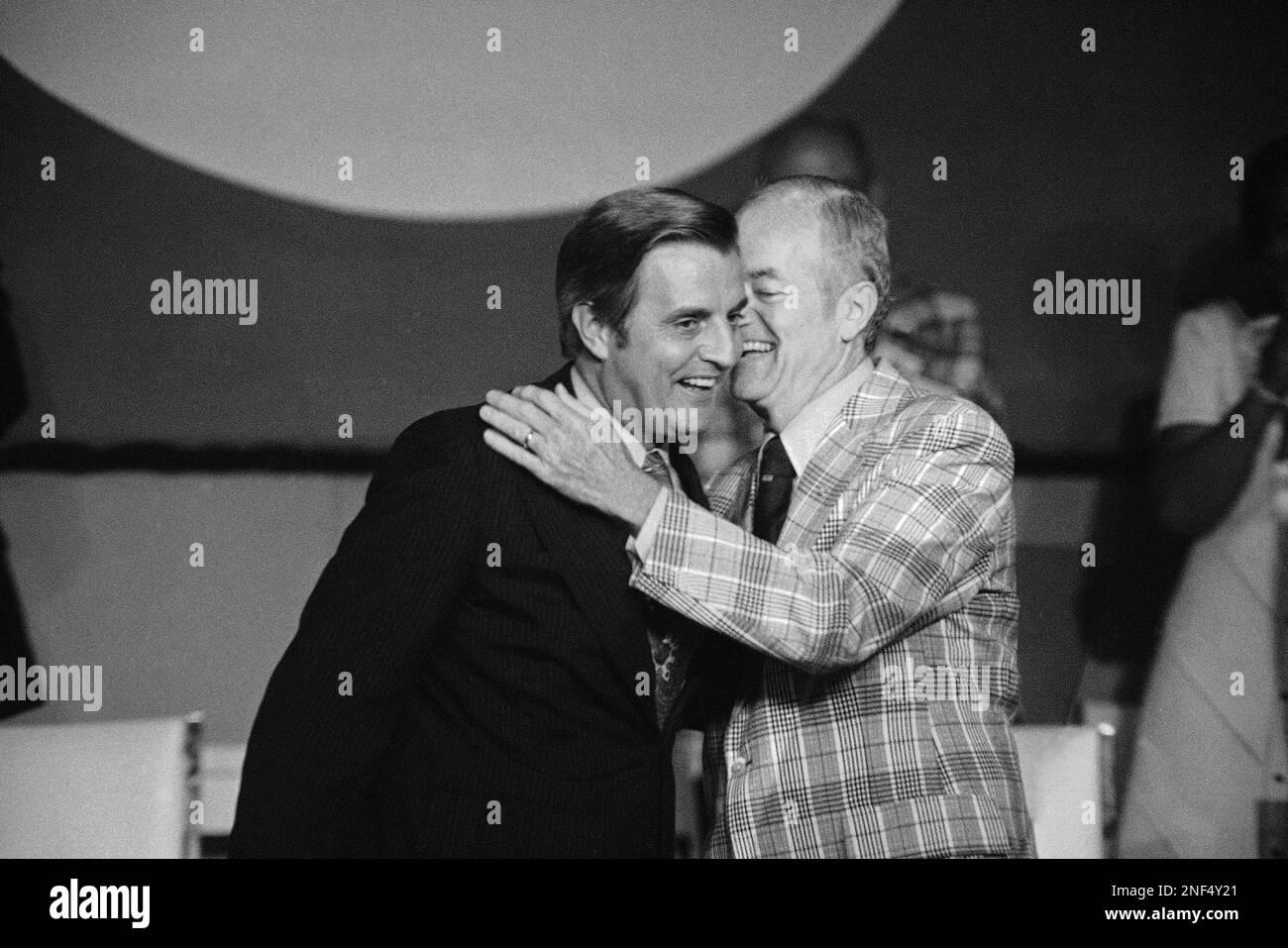 U.S. Vice President Walter Mondale, left and Sen. Hubert Humphrey share ...