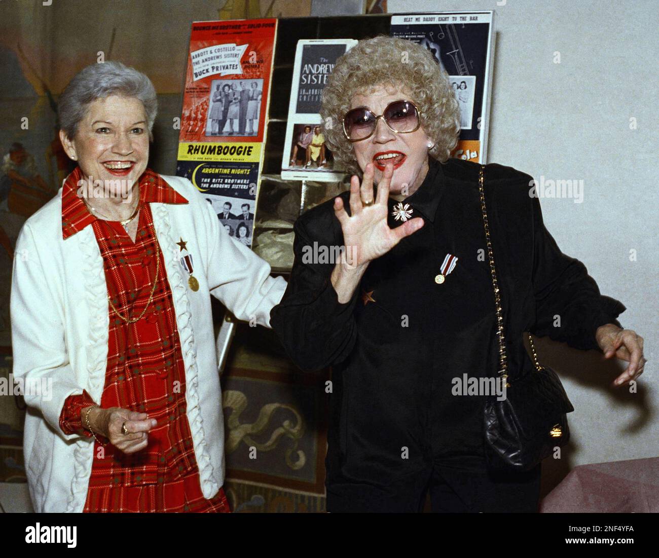 Maxene and Patty Andrews, of the famed Andrews Sisters, do a bit of the ...